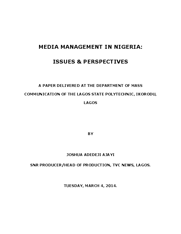 (DOC) ISSUES AND PERSPECTIVES IN MEDIA MANAGEMENT