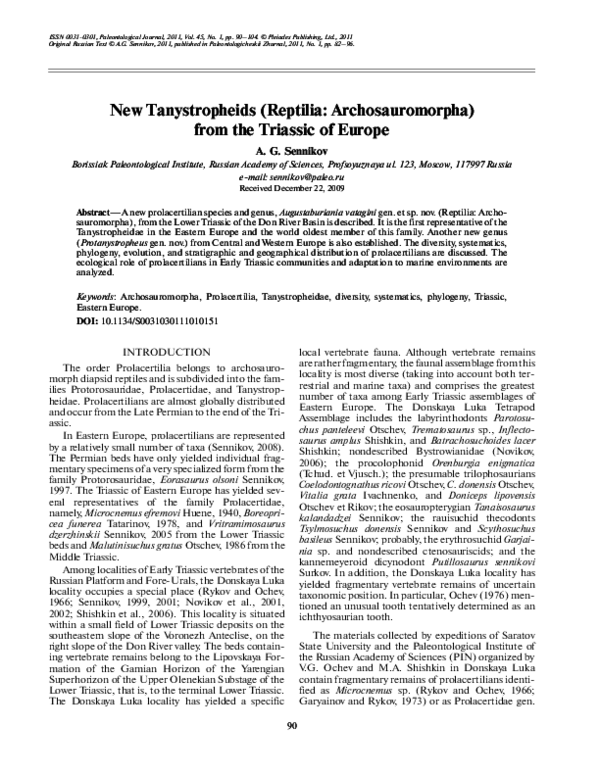 (PDF) New tanystropheids (Reptilia: Archosauromorpha) from the Triassic ...
