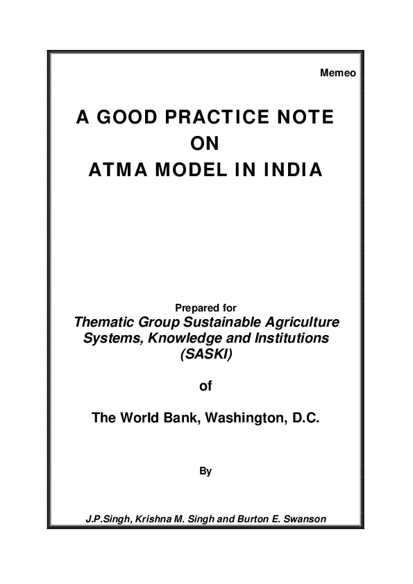 A Good Practice Note on ATMA Model in India