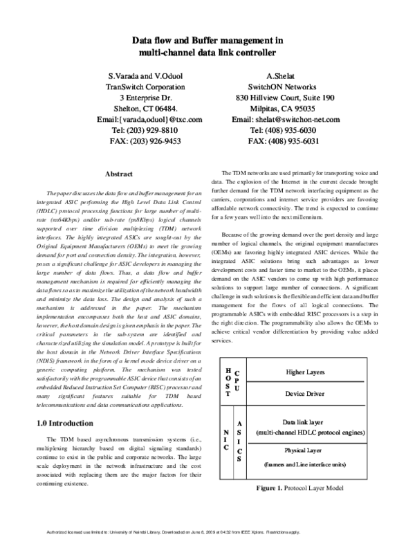 (PDF) Data flow and Buffer management in multi-channel data link controller