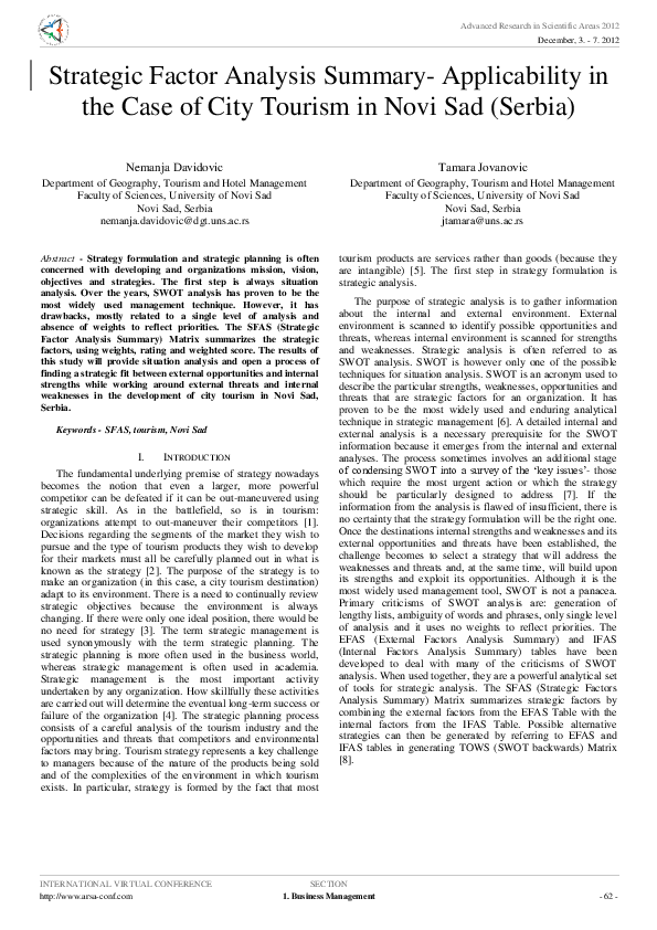 (PDF) Strategic Factor Analysis Summary- Applicability in the Case of ...