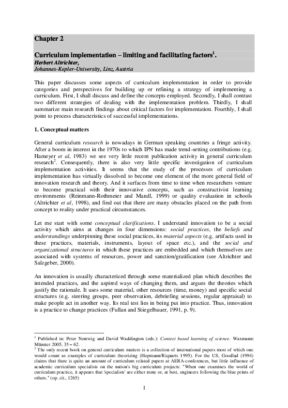 (PDF) Chapter 2 Curriculum implementation – limiting and facilitating ...