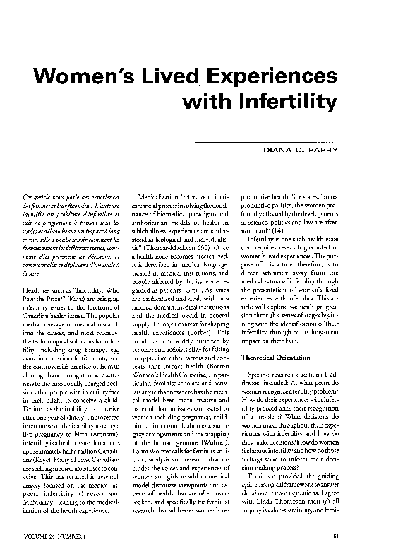 (PDF) Women’s lived experiences with infertility