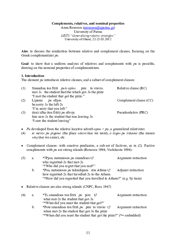 (PDF) Relatives, factives, complementizers