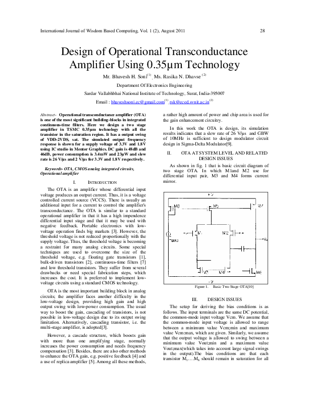 (PDF) Design of Operational Transconductance Amplifier Using 0.35µm Technology