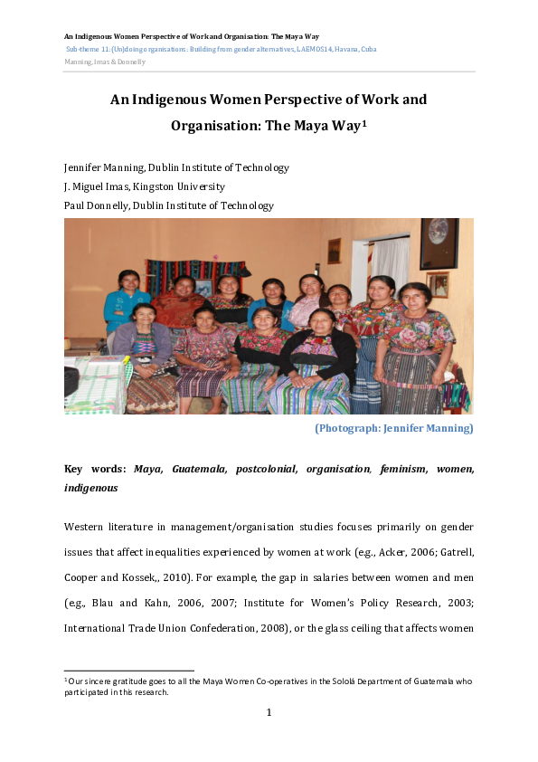 (PDF) An Indigenous Women Perspective of Work and Organisation: The ...