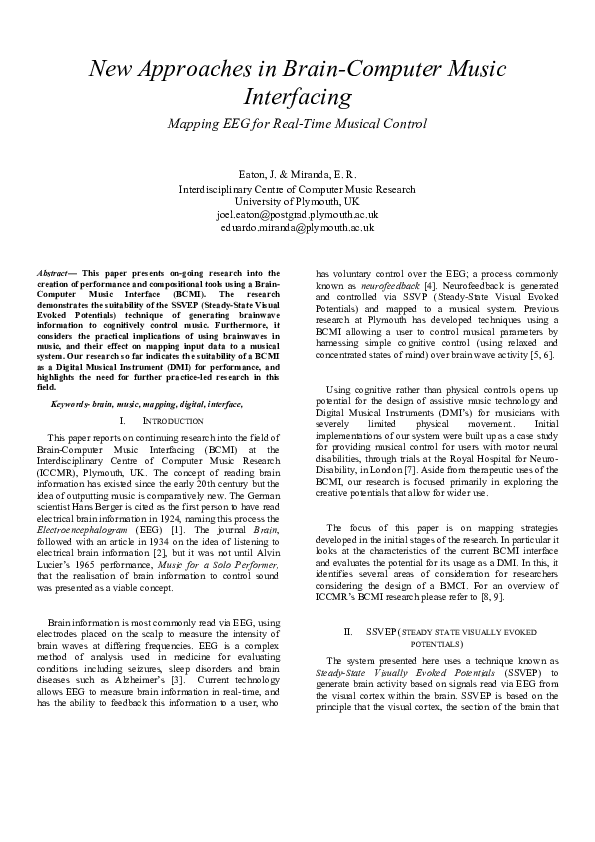 (PDF) New Approaches in Brain-Computer Music Interfacing: Mapping EEG for Real-Time Musical Control