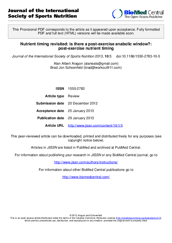 (PDF) Nutrient timing revisited: is there a post-exercise anabolic ...