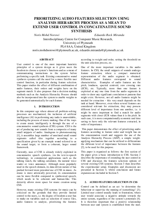 (PDF) Prioritizing Audio Features Selection Using Analysis Hierarchy ...
