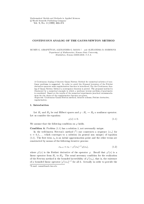 (PDF) Continuous Analog of the Gauss–Newton Method