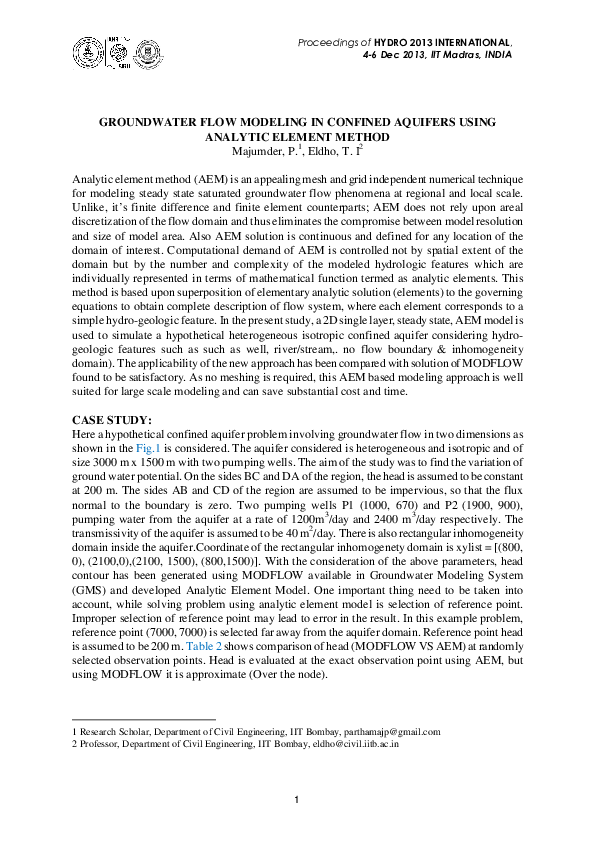 (PDF) GROUNDWATER FLOW MODELING IN CONFINED AQUIFERS USING ANALYTIC ELEMENT METHOD