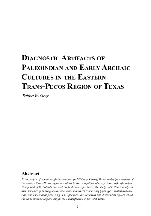 (PDF) Diagnostic Artifacts of Paleoindian and Early Archaic Cultures in ...
