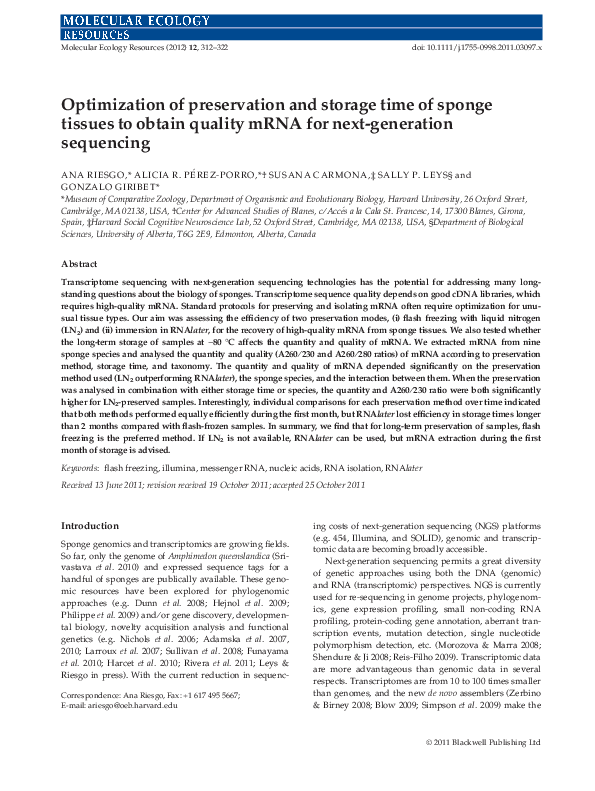 (PDF) Optimization of preservation and storage time of sponge tissues ...