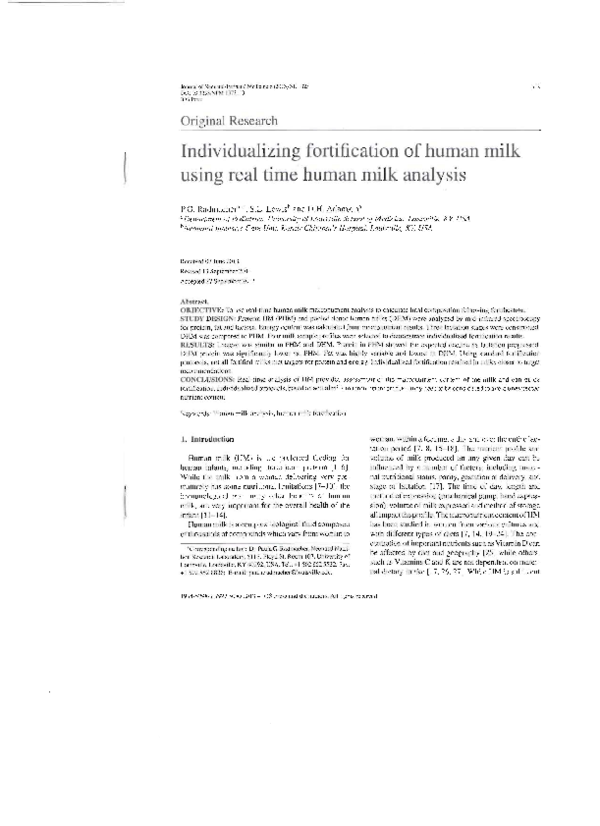 (PDF) Individualizing fortification of human milk using real time human ...