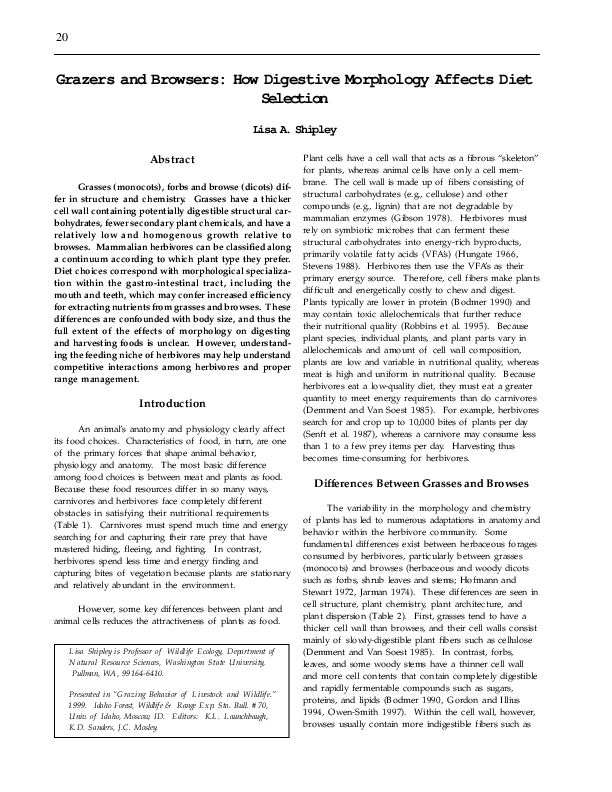 (PDF) Grazers and Browsers: How Digestive Morphology Affects Diet Selection