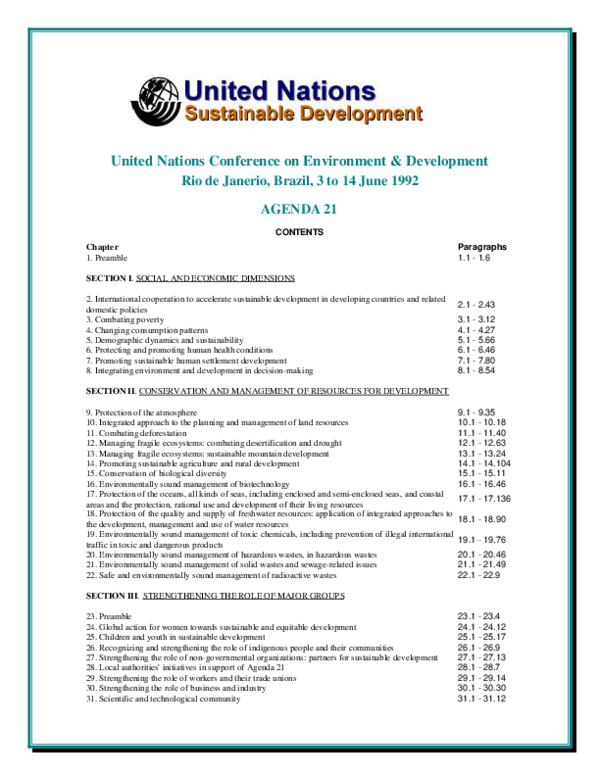 (PDF) United Nations Conference on Environment & Development CONTENTS