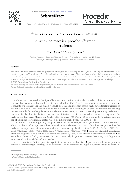 (PDF) A Study on Teaching Proof to 7th Grade Students