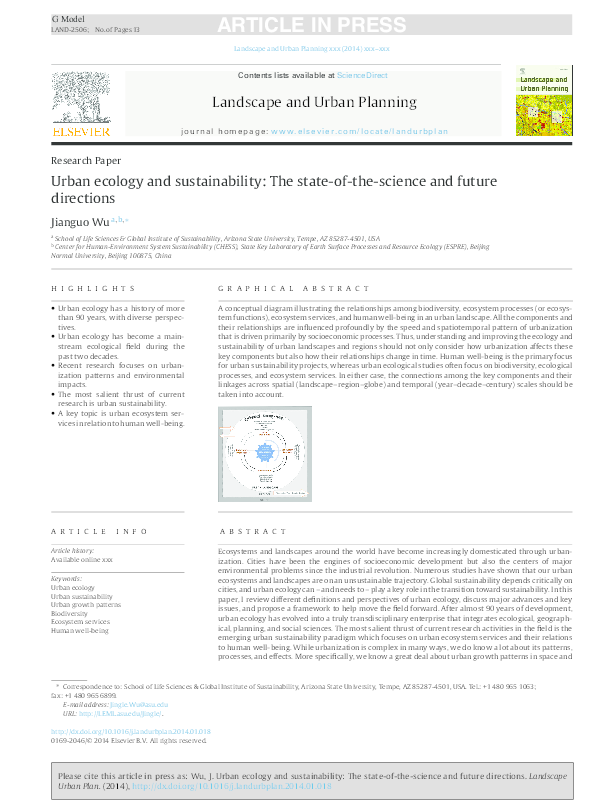 (PDF) Urban ecology and sustainability: the state-of-the-science and ...