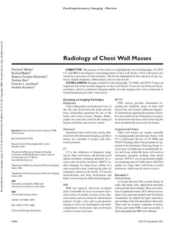 Pdf Radiology Of Chest Wall Masses Iman Harb
