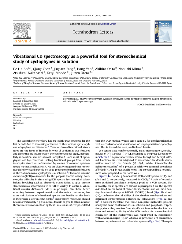 Vibrational CD spectroscopy as a powerful tool for stereochemical study ...