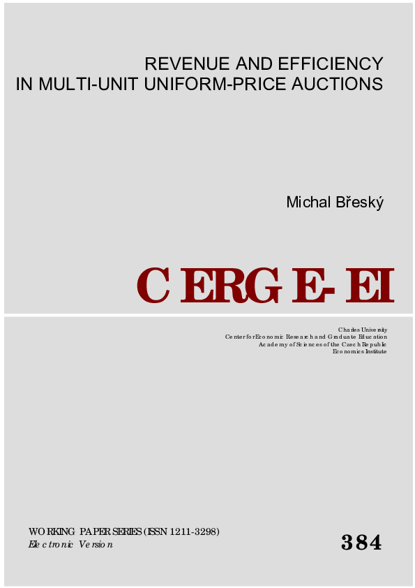 (PDF) Revenue and Efficiency in Multi-Unit Uniform-Price Auctions