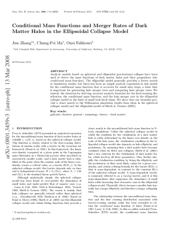 (PDF) Conditional Mass Functions and Merger Rates of Dark Matter Halos ...