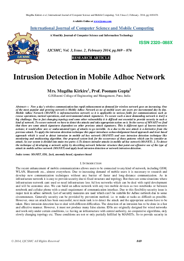 (PDF) Intrusion Detection in Mobile Adhoc Network﻿