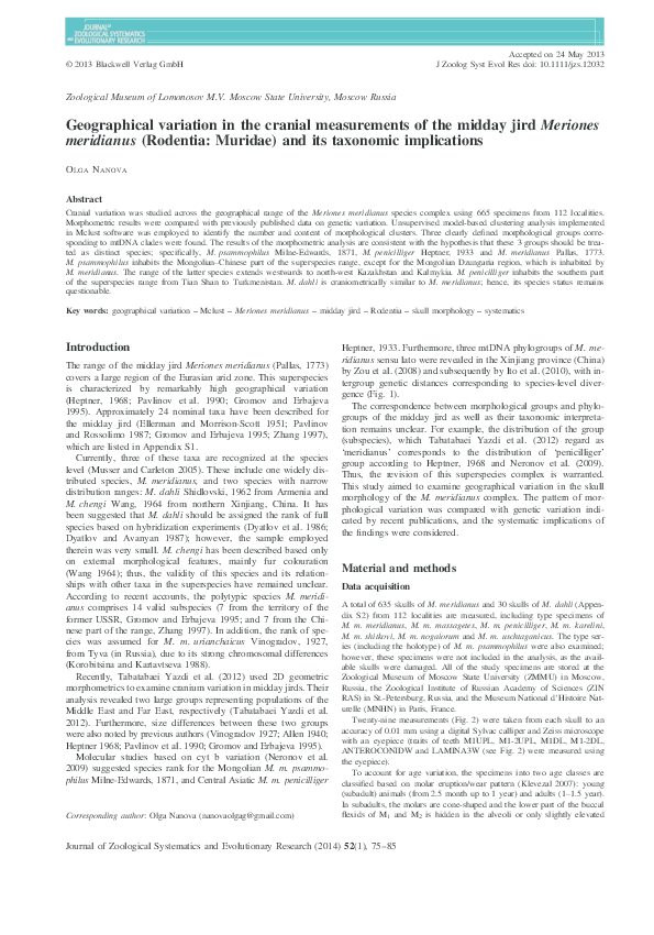 (PDF) Geographical variation in the cranial measurements of the midday ...