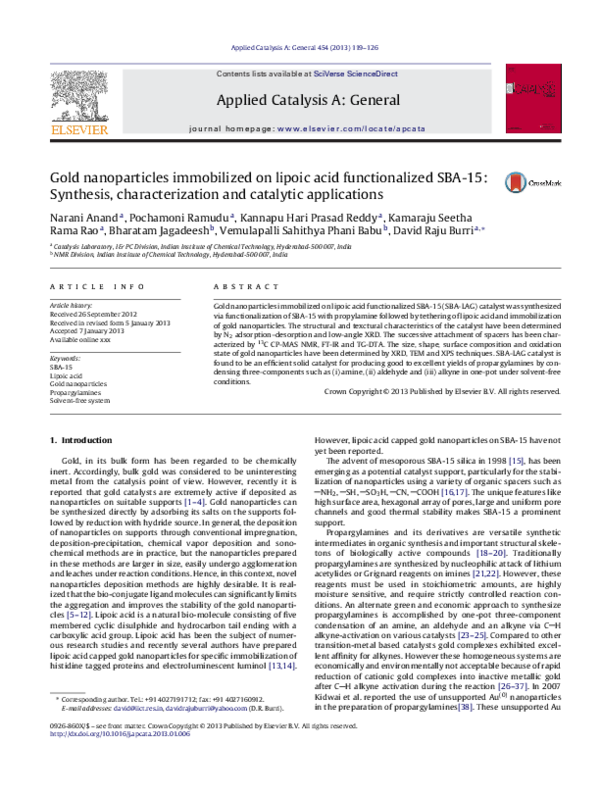 (PDF) Gold nanoparticles immobilized on lipoic acid functionalized SBA-15: Synthesis ...