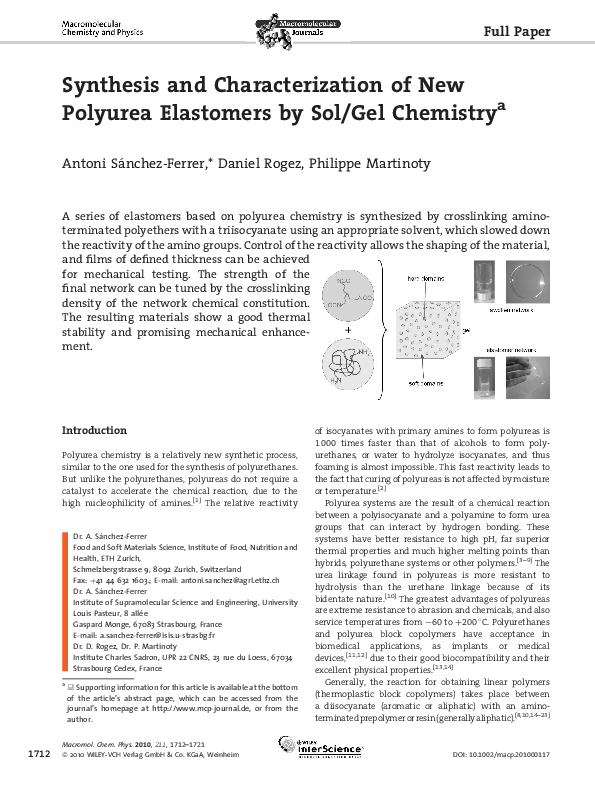 (PDF) Synthesis and Characterization of New Polyurea Elastomers by Sol ...