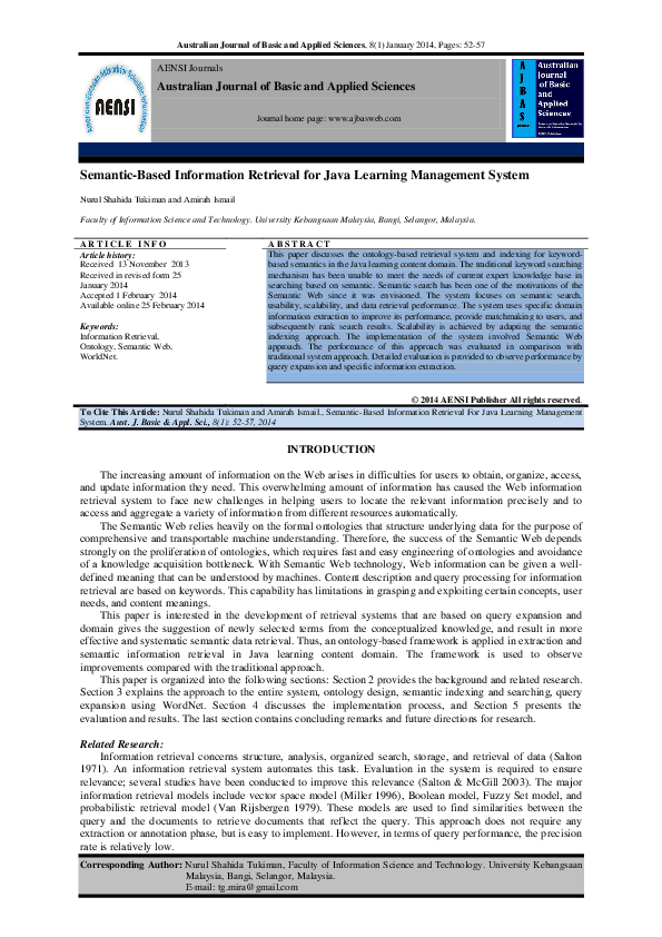 Pdf Semantic Based Information Retrieval For Java Learning Management System