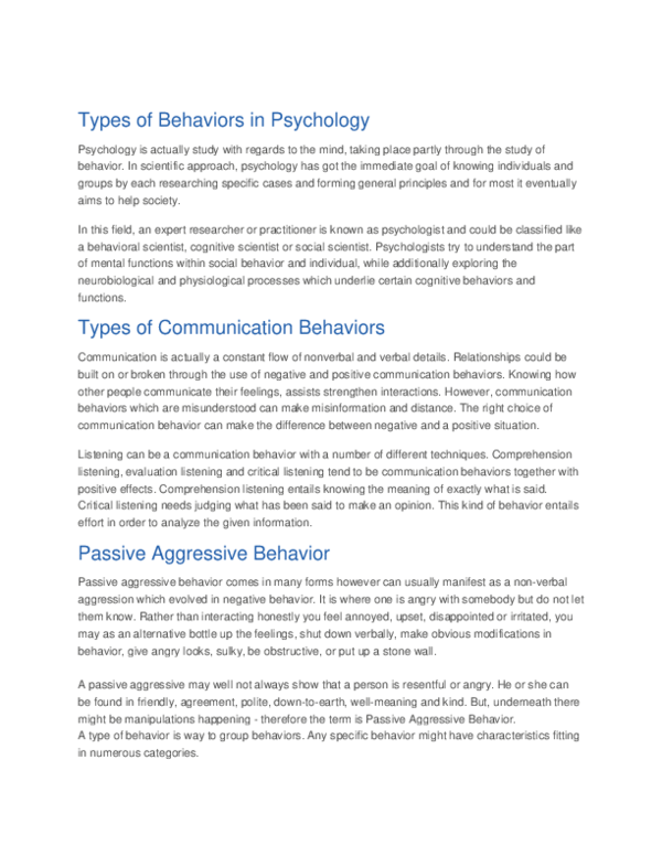 (DOC) Types of Behaviors in Psychology