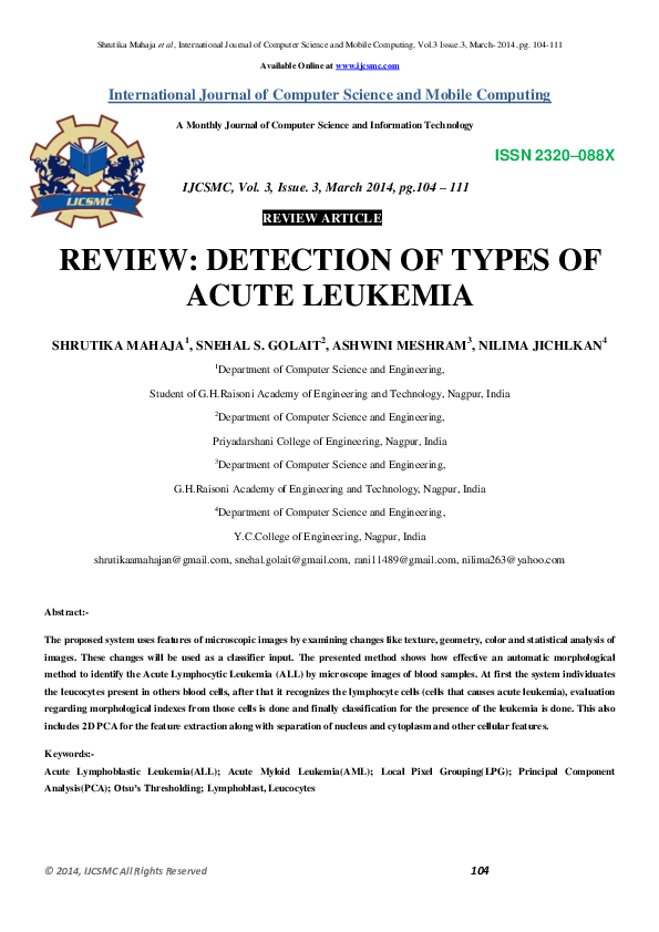 Pdf Review Detection Of Types Of Acute Leukemia﻿