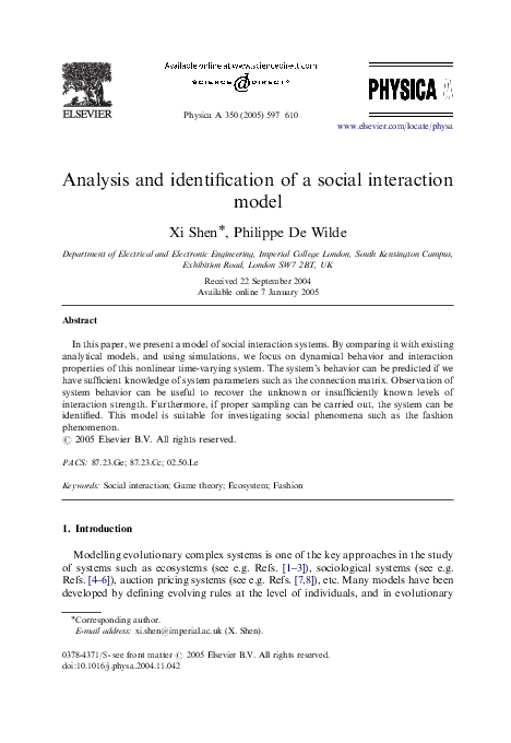 (PDF) Analysis and identification of a social interaction model