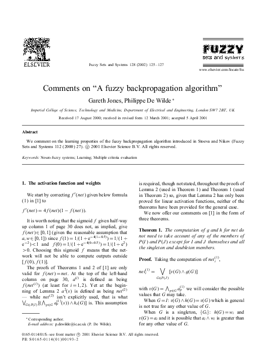 (PDF) Comments on a fuzzy backpropagation algorithm