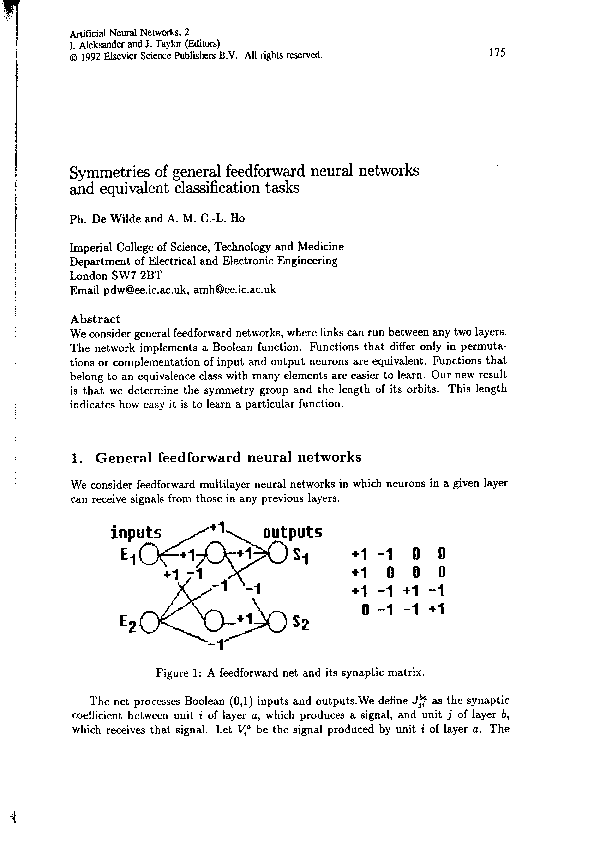 (PDF) Symmetries of general feedforward neural networks and equivalent classification tasks