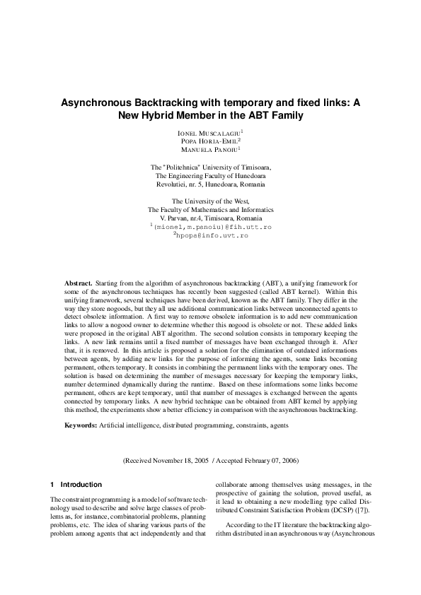 (PDF) Asynchronous Backtracking with temporary and fixed links: A New Hybrid Member in the ABT ...