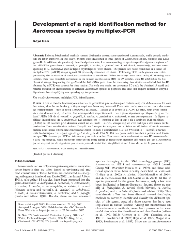 (PDF) Development of a rapid identification method for Aeromonas ...