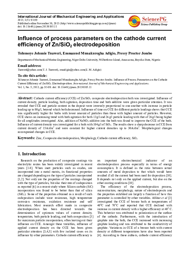 (PDF) Influence of process parameters on the cathode current efficiency ...