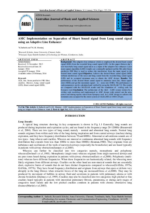 (PDF) ASIC Implementation on Separation of Heart Sound signal from Lung sound signal using an ...