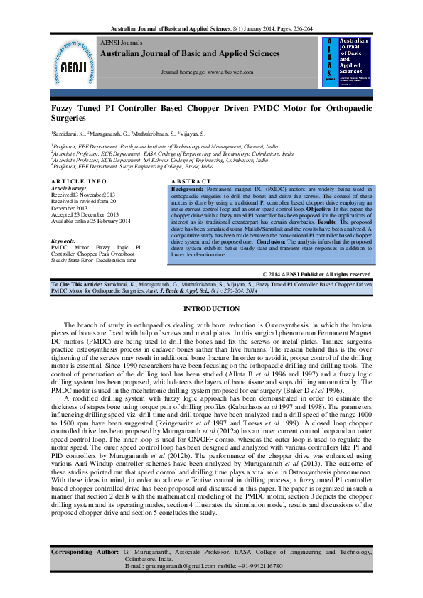 (PDF) Fuzzy Tuned PI Controller Based Chopper Driven PMDC Motor for Orthopaedic Surgeries