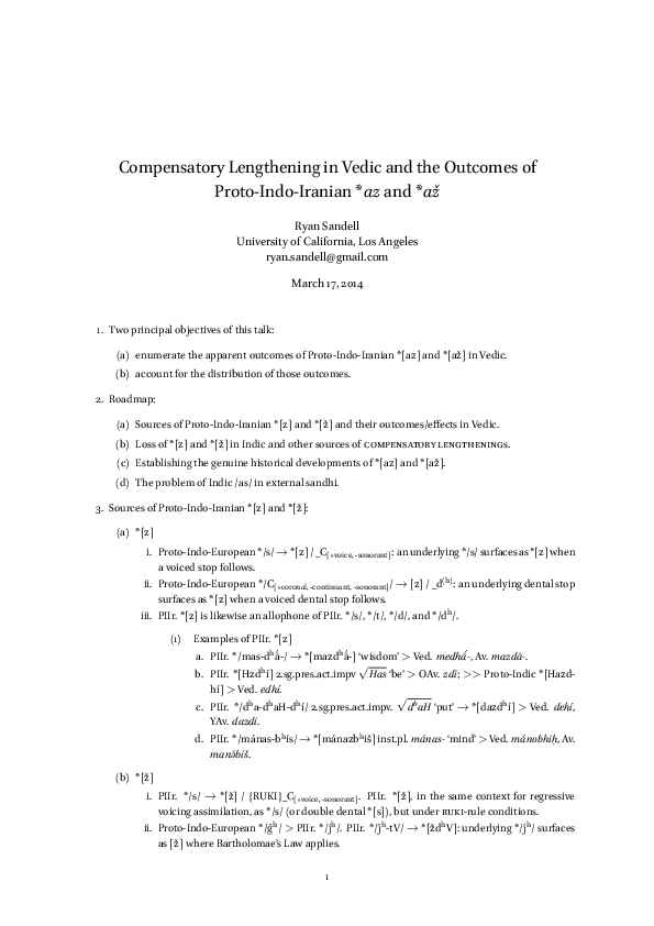 (PDF) Compensatory Lengthening in Vedic and the Outcomes of Proto-Indo ...