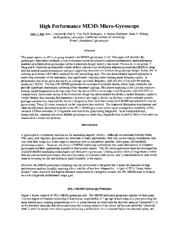 (PDF) High Performance MEMS Micro-Gyroscope