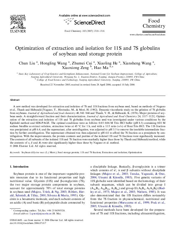 (PDF) Optimization of extraction and isolation for 11S and 7S globulins ...