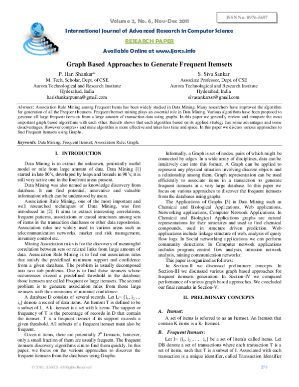Pdf Graph Based Approaches To Generate Frequent Itemsets