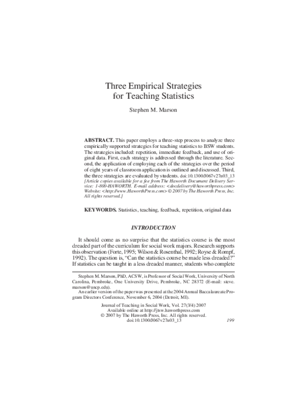 (PDF) Three Empirical Strateigies for Teaching Statistics | Stephen ...