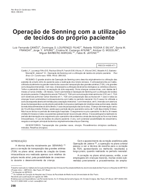 (PDF) Operação de Senning com a utilização de tecidos do próprio paciente