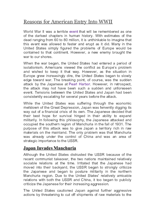 (DOC) American involvement in World War II