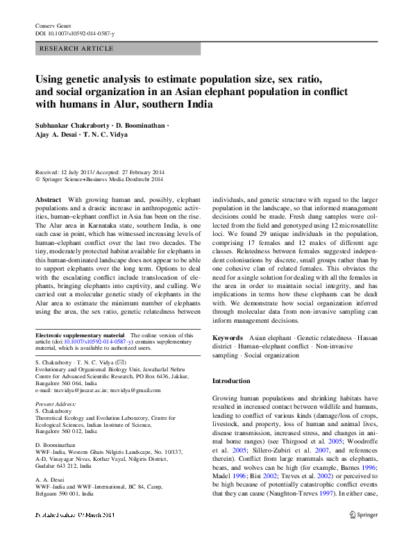 Pdf Using Genetic Analysis To Estimate Population Size Sex Ratio