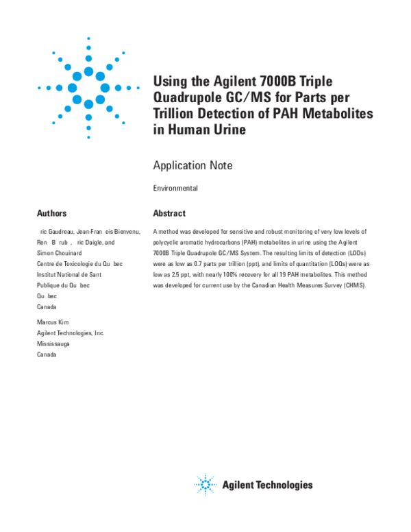 (PDF) Using the Agilent 7000B Triple Quadrupole GC-MS/MS for parts per ...